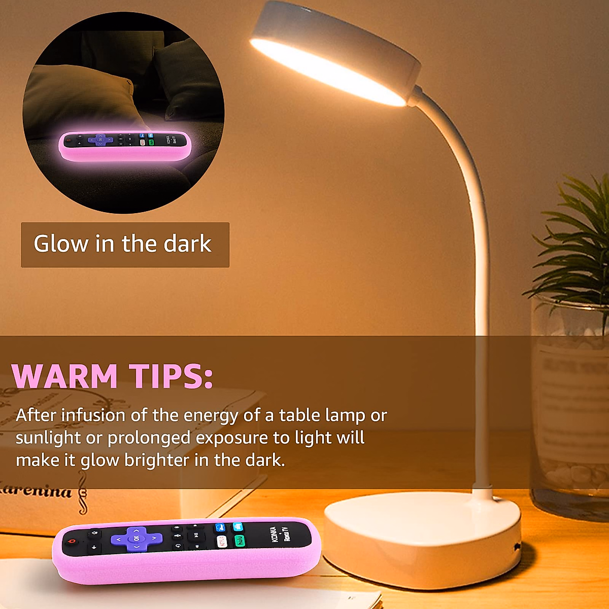 [4 Pack] SOTATOO Case for Roku Remote, Battery Cover for TCL Roku Smart TV Steaming Stick Remote, Silicone Protective Controller Universal Sleeve Skin Glow in The Dark Pink Orange Green Blue