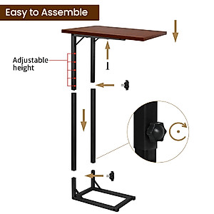 WHEARTED Adjustable C Shaped End Table - C Table Side Table for Couch and Sofa, Small Coffee Table with Metal Frame in Living Room, Bedroom, Bedside Rustic Brown