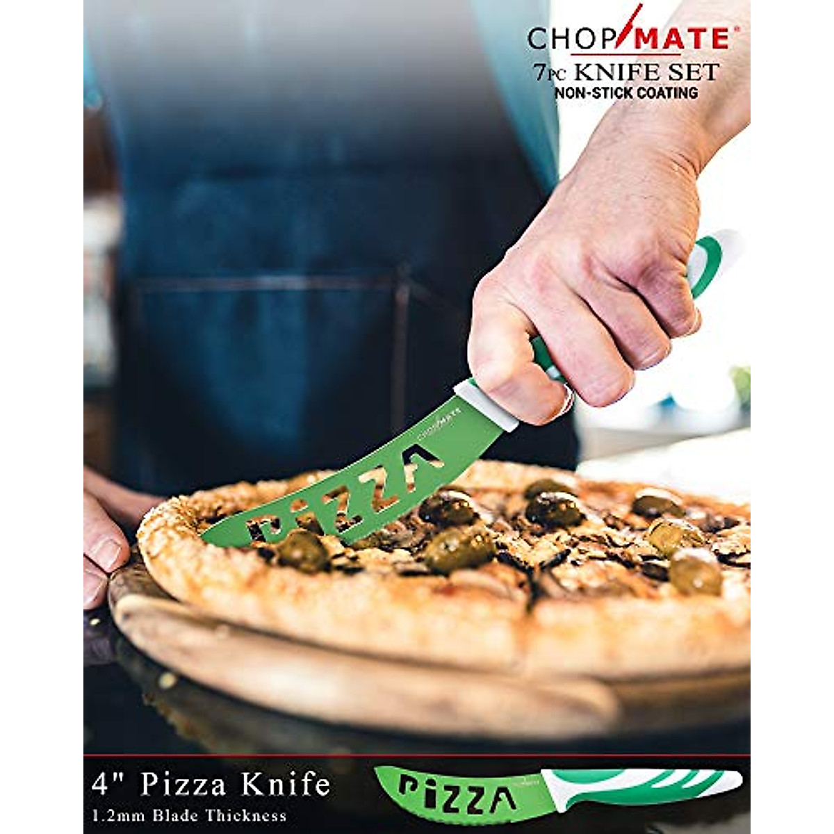 Chopmate Color Stainless Steel Non-Stick Ceramic Coated 8 Piece Kitchen Knife Set