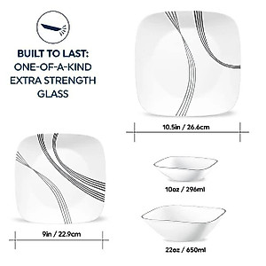 Corelle Urban Arc 16pc, Service for 4, Dinnerware Set, 8 Plates Bowls, Chip & Break Resistant, Dinner and Corelleware White