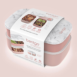 Bentgo Classic - All-in-One Stackable Bento Lunch Box Container - Modern Bento-Style Design Includes 2 Stackable Containers, Built-in Plastic Utensil Set, and Nylon Sealing Strap (Blush Marble)