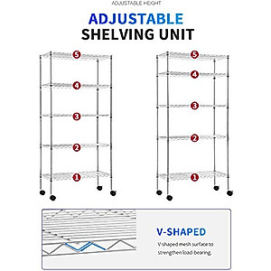 Metal Storage Shelves 5 Tier Wire Shelving Unit with Wheels, NSF Wire Shelf Utility Commercial Grade Heavy Duty Height Layer Rack for Pantry Closet Kitchen Laundry Organization ,14”Wx30”Dx60”H,Chrome