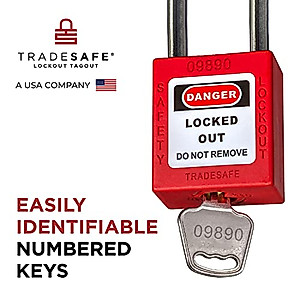 TRADESAFE Lockout Tagout Locks Set - 10 Red Loto Locks, Lockout Locks Keyed Different, 1 Key Per Lock, OSHA Compliant Lock Out Tag Out Padlocks, Safety Padlocks for Electrical Lockout Tag Out Kits