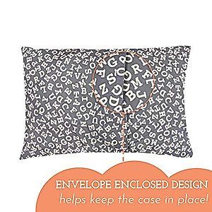 Toddler Pillow with Toddler Pillowcase - Soft Hypoallergenic - Best Pillow for Kids! Better Neck Support and Sleeping! Better Naps in Bed, a Crib, or at School! Makes Travel Comfier! (Alphabet Gray)