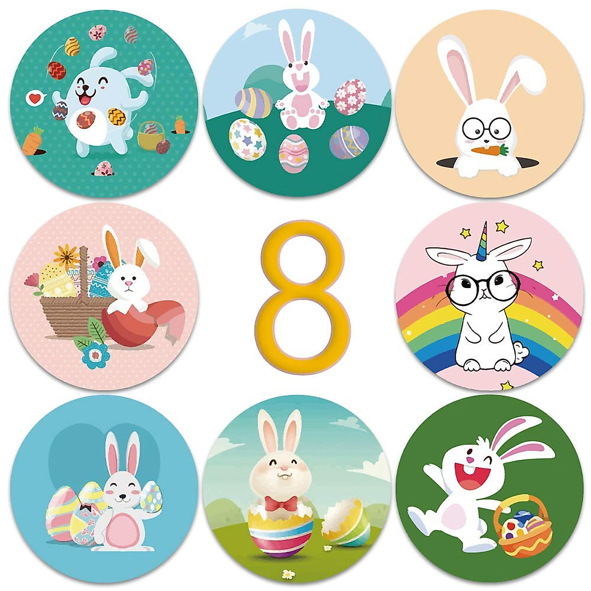 500pcs 1 Inch Easter Stickers Happy Easter Bunny Rabbit Eggs Stickers 8 Patterns Easter Theme Roll Stickers for Kids Easter Art Craft Gift Box Card Party Supplies
