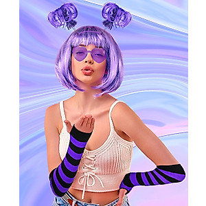 Womens Tulle Tutu Costume Set, Skirt Arm Leg Warmers Striped Socks, 80s Outfit Accessories Set for Women Party, C-Purple