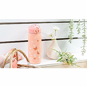 Zak Designs Water Bottle for Travel and At Home, 19 oz Vacuum Insulated Stainless Steel with Locking Spout Cover, Built-In Carrying Loop, Leak-Proof Design (Daisies)