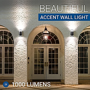 Hyperikon LED Porch Sconce Light, 12W Cylinder, Modern Outdoor Wall Lamp, 4000K Daylight, Black, Photocell, UL, 2 Pack