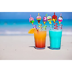 24 Reusable Crazy Shapes Ice Cream Straws, Drink Cocktail Straws for Birthday Party Supplies Party Favors with 2 Cleaning Brushes 8 Color Straws