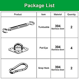 Ollieroo Shade Sail Hardware Kit for Rectangle and Square Sun Shade Sail Installation 8 Inches Silver