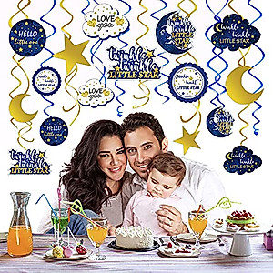 30pcs Twinkle Twinkle Little Star Baby Shower Birthday Hanging Swirls Decorations, Moon and Stars Baby Shower Birthday Party Foil Swirls Decor Supplies