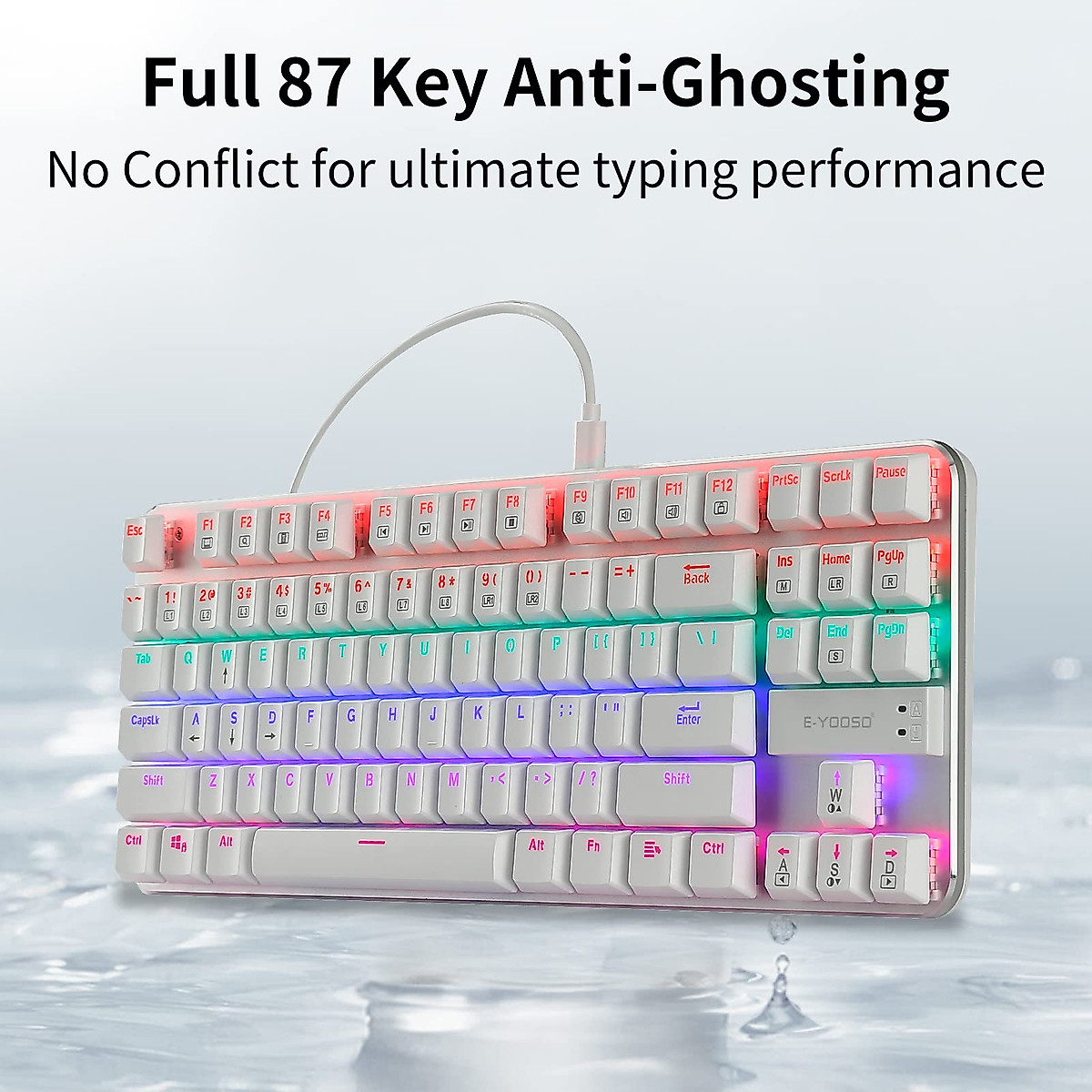 chuangquan Z-66 Mechanical Keyboard, Blue Switches, Wired Gaming Keyboard, Rainbow LED Backlit, USB Type-C Cable, Compact 87Keys, for Windows PC Laprop Mac