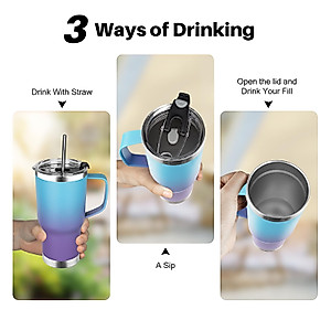 GUDEMAO 20 oz Tumbler with Handle, Stainless Steel Insulated Tumbler with Lid and Straw, Double Wall Vacuum Insulated Coffee Mug Tumbler, Insulated Coffee Thermal Cup for Cold and Hot（Blue Purple）