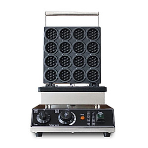 16 Slice Round Waffle Maker, 1750W Commercial Stainless Steel Waffle Machine, Smart Control Panel, LED Indicator, 0-300°C Adjustable Temperature, 5min Timing Function, Constant Temperature Heat