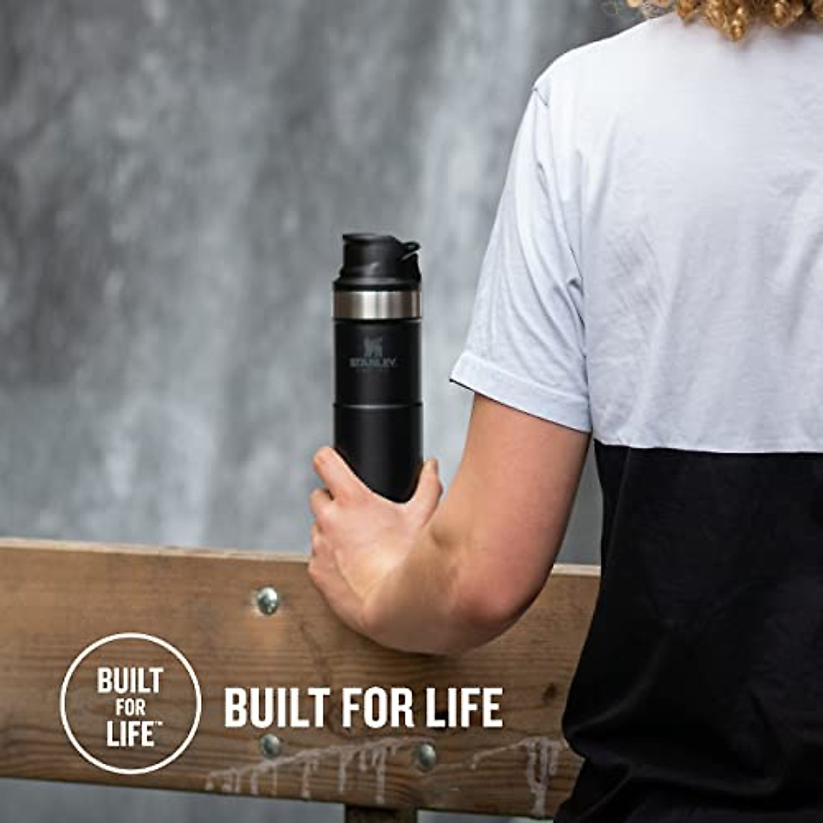 Stanley Trigger Action Travel Mug 0.47L Matt Black – Keeps Hot for 7 Hours - BPA-free Stainless Steel Thermos Travel Mug for Hot Drinks - Leakproof Reusable Coffee Cups