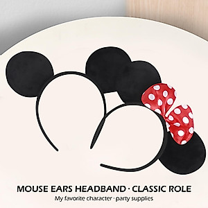 Lucky Will 20 Pack Mouse Ears Headband Classic Solid Black and Red Bow Ears Headbands Bulk for Kids and Adults - Boys & Girls Mouse Themed Birthday Party Supplies