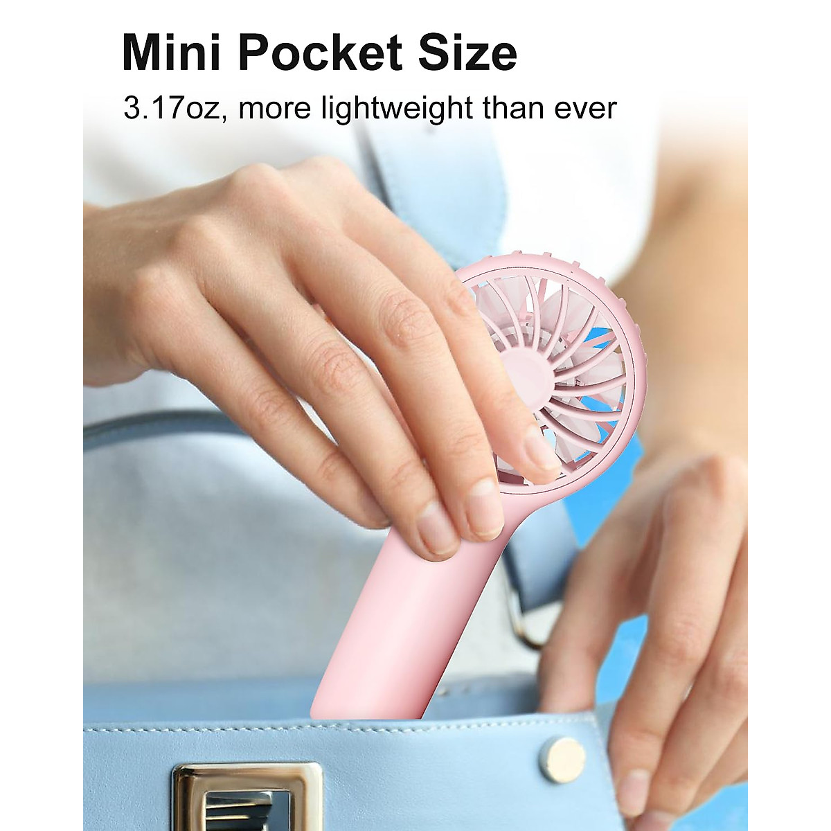 Zuvas Mini Portable Fan Rechargeable Small Handheld Fan 3 Speed Powerful Personal Fan Battery Operated USB Hand Fan for Outdoor Travel Makeup Eyelash Girls Children, Pink