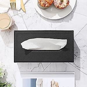 Luxspire Rectangular PU Leather Tissue Box Cover Holder, Facial Tissue Box Cover Toilet Paper Box Case Napkin Dispenser for Countertop Bedroom Car Office Bathroom Home Deco Accessories, Black