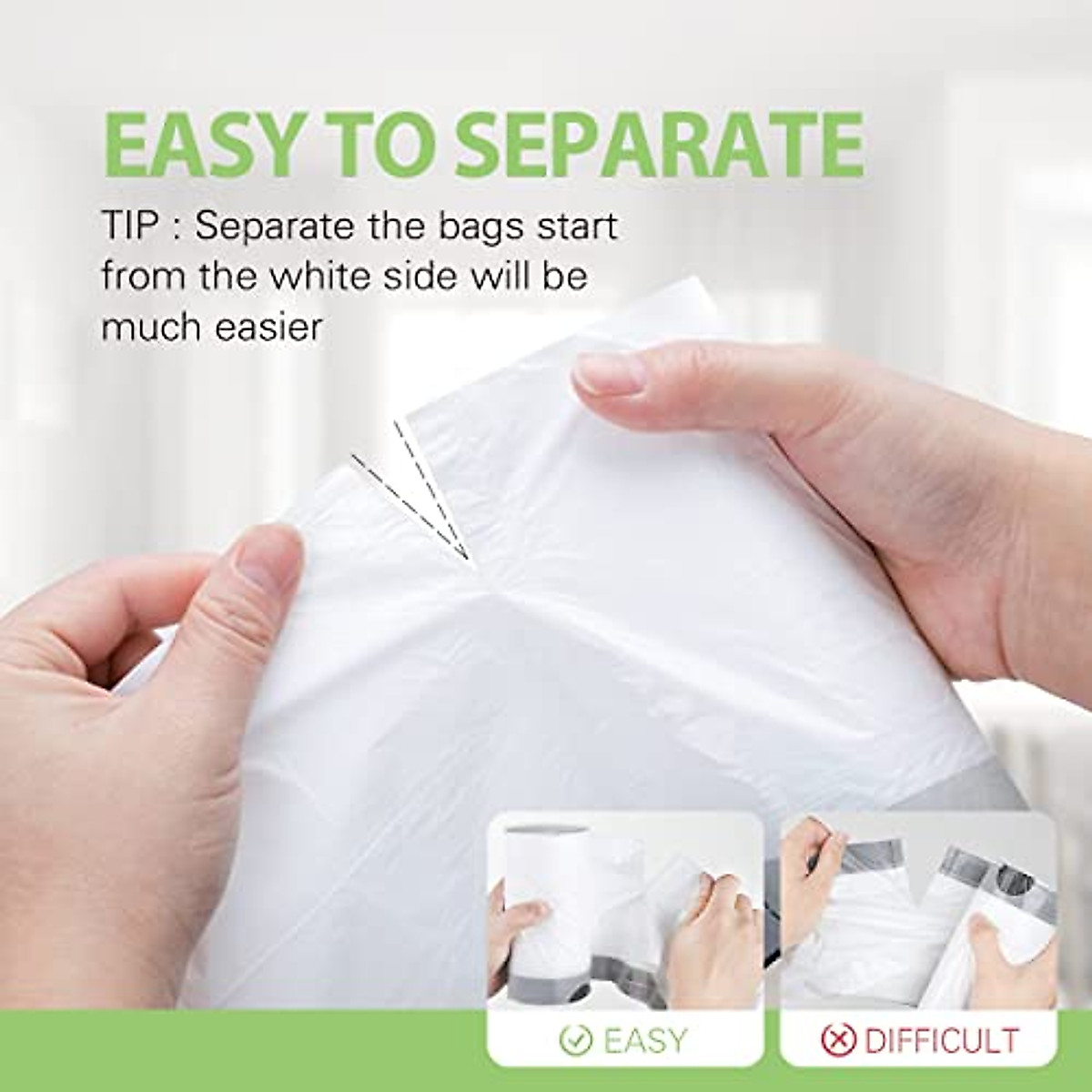 3 Gallon 220pcs Strong Drawstring Trash Bags Garbage Bags by Teivio, Bathroom Trash Can Bin Liners, Small Plastic Bags for home office kitchen, White