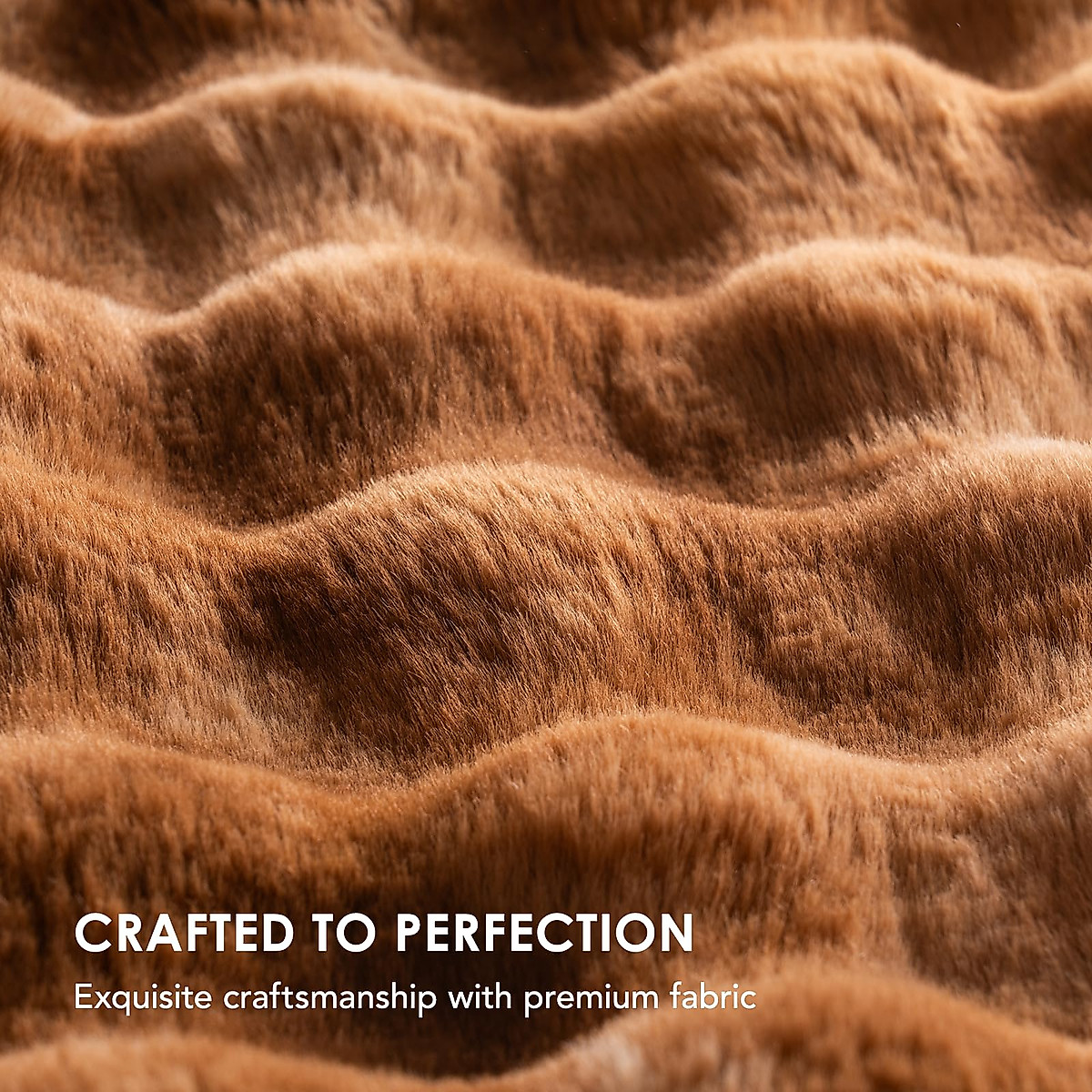 EVERGRACE Ultra Soft Luxury Fluffy Ridgeline Faux Rabbit Fur Throw Blanket, Thick Warm Blankets for bed, Cozy Plush Reversible Blanket for Couch, Chair, Sofa, Lion Caramel, 50x60 Inches, 870 GSM