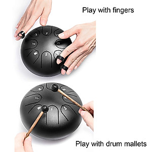 Rain Drum, Upgraded Rain Drum for Outside, Rain Drum for Garden 8 Notes 6 IN, Rain Chimes for Outside, Steel Tongue Drum, Tongue Drum (Black)