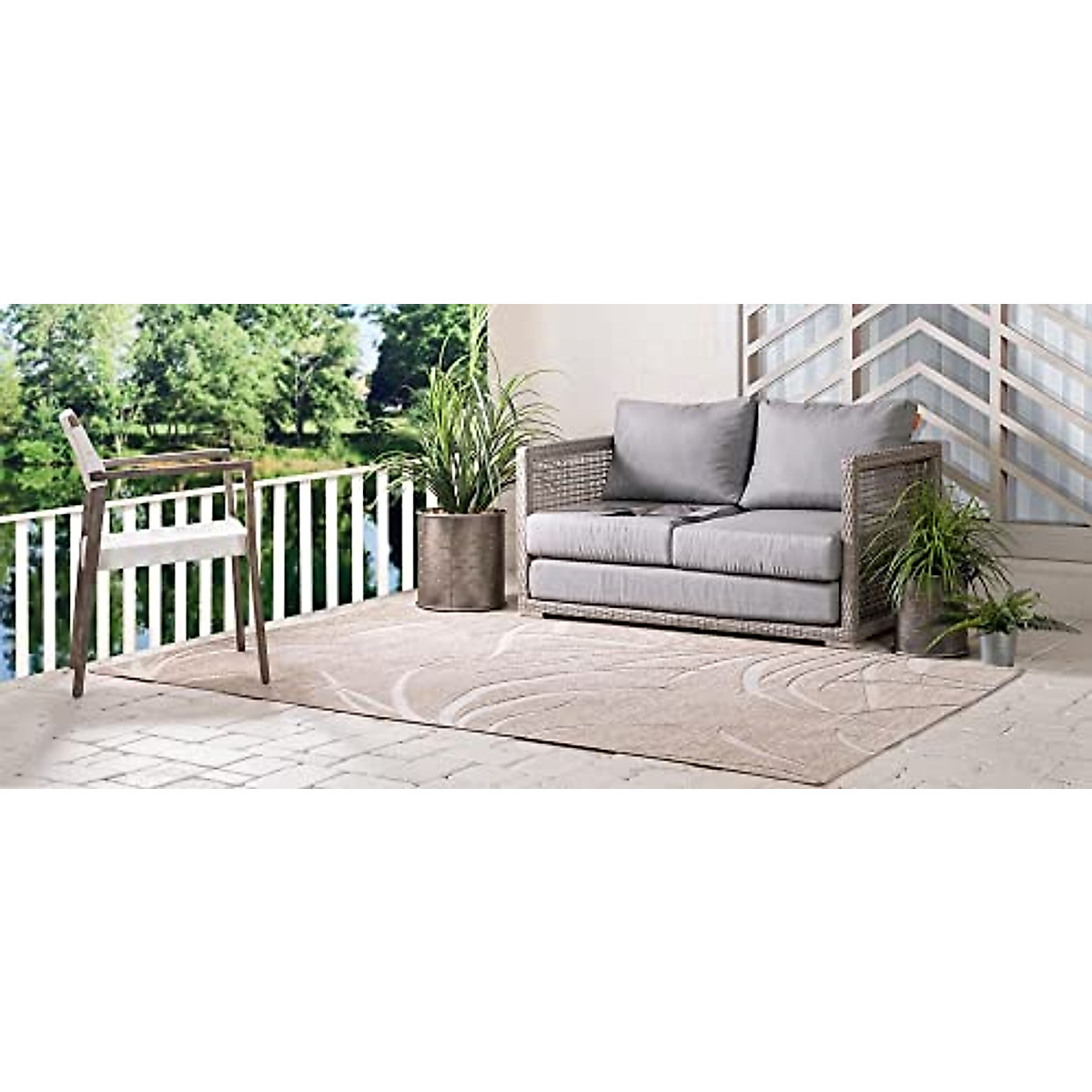 Unique Loom Outdoor Botanical Collection Area Rug - Orlando (5' 1" x 8' Rectangle, Beige/ Cream)