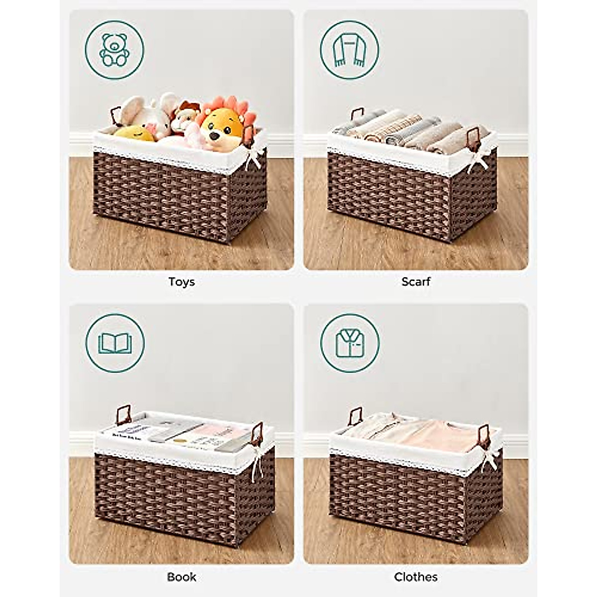 SONGMICS Laundry Basket, Laundry Hamper with 2 Removable Liner Bags & 3 Mesh Laundry Bags, 75L Sturdy Tall Laundry Bin, Freestanding Clothes Hamper with Handles, for Bathroom Dorm, Brown URST375K01