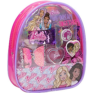Barbie - Townley Girl Backpack Cosmetic Makeup Gift Bag Set includes Hair Accessories and Printed PVC Back-pack for Kids Girls, Ages 3+ perfect for Parties, Sleepovers and Makeovers