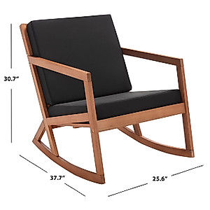 Safavieh Outdoor Collection Vernon Wood Cushion Rocking Chair PAT7013X, Natural/Black