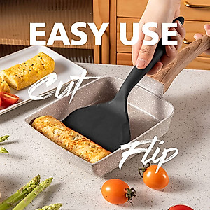 Silicone Tamagoyaki Spatula Japanese Omelette Spatula Wide Silicone Pancake Spatula Nonstick Heat-Resistant Pancake Shovel for Egg, Fish, Burgers, Steak and Pizza，Black