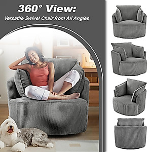 Chorlenimi Swivel Accent Chair,Corduroy Accent Chairs for Living Room,Comfy Living Room Chairs,Oversized Swivel Chair for Bedroom,360° Barrels Chairs,No Assembly Required