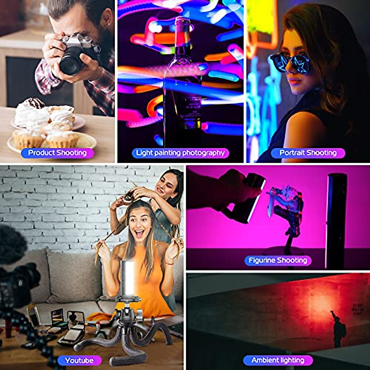 ULANZI Handheld Light Wand, 360° RGB LED Video Light for Photography, 2000mAh Rechargeable Mini Light Stick for Video Shooting, 2500-9000K Dimmable Camera Light w LCD, Support Magnetic Attraction