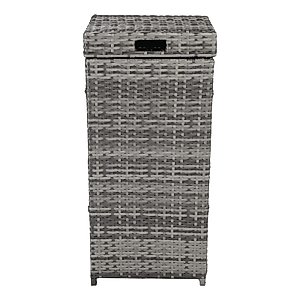 Henf 24-Gallon Outdoor Rattan Trash Can Wicker Waste Basket with Lid, Corner Wastebasket Trash Bin w/Sturdy Metal Frame for Poolside Backyard Patio Kitchen