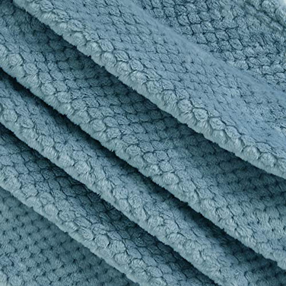 Exclusivo Mezcla Waffle Textured Extra Large Fleece Blanket, Super Soft and Warm Throw Blanket for Couch, Sofa and Bed (Slate Blue, 50x70 inches)-Cozy, Fuzzy and Lightweight