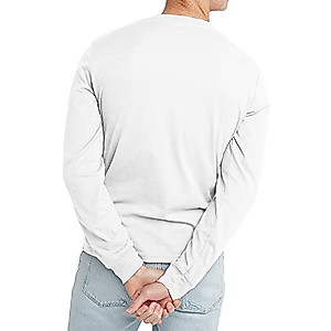 Hanes Comfortblend Originals T-Shirt, Long Sleeve Cotton Henley Tees for Men, White, X Large