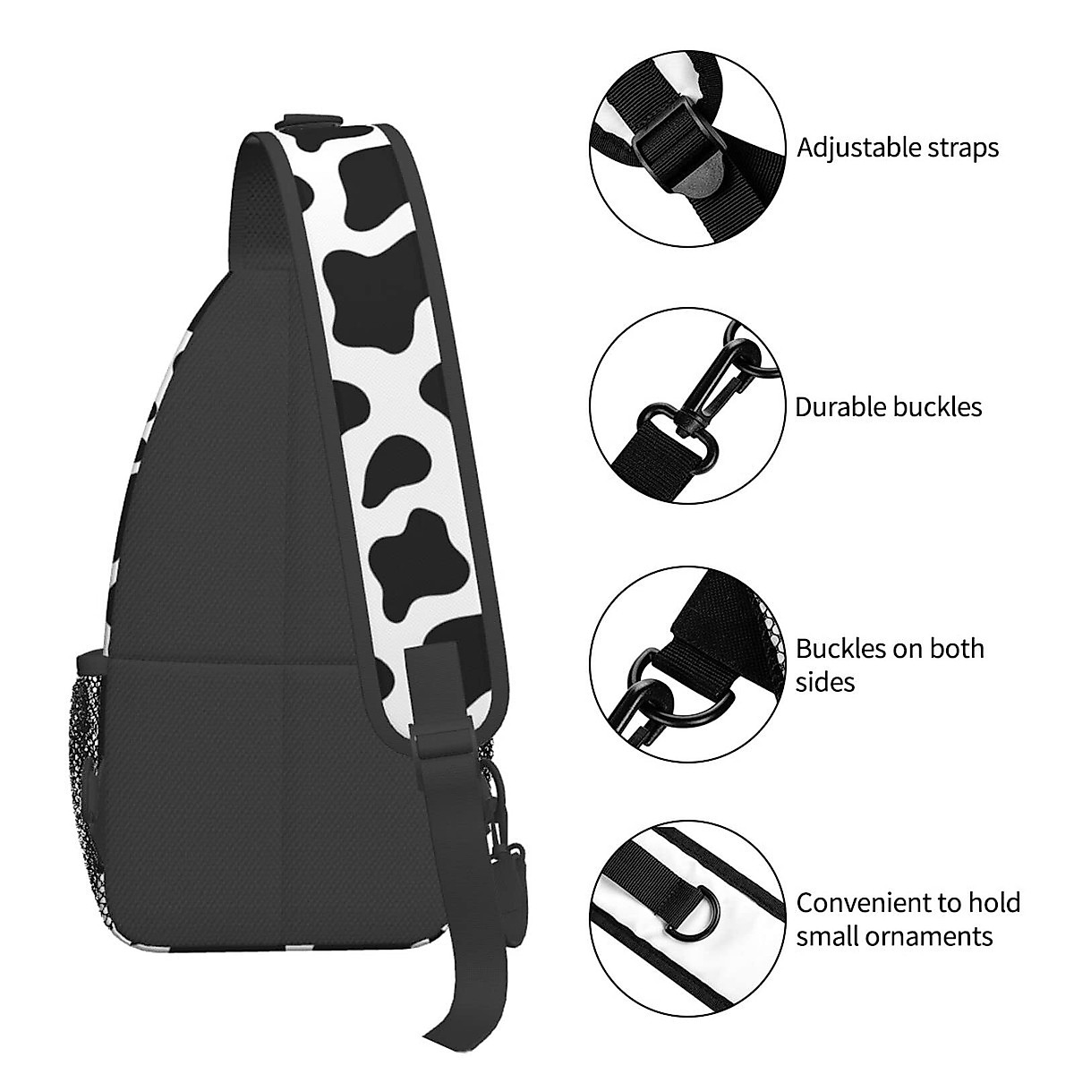 Cow Chest Sling Bag Seamless Pattern Black White Cow Print Crossbody Shoulder Backpack Adjustable Chest Rucksack Lightweight Travel Hiking Casual Daypack for Men Women Outdoors Biking Camping Shopping