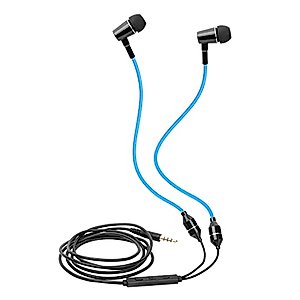 ibrain Air Tube Headphones Air Tube Earbuds with Patented Technology Airtube Headset with Microphone & Volume Control Airtube Headphones for a Safe and Healthy Listening (Black & Blue)