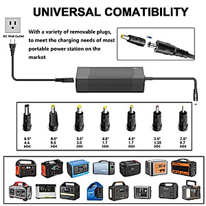 HKY 19V 90W Universal AC DC Adapter for Portable Power Station Fit Jackery Goal Zero BLUETTI Anker MARBERO BALDR GRECELL Flashfish ALLWEI Rockpals 200W~500W and More Brands Outdoor Solar Generator
