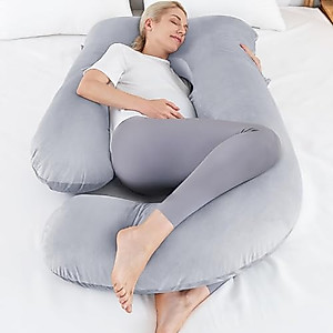 Sasttie Pregnancy Pillows for Sleeping, U Shaped Body Pillow Side Sleeper Pregnancy Must Haves, Maternity Pillow for Pregnant Women, Full Pregnant Pillow with Removable Velvet Cover, Grey