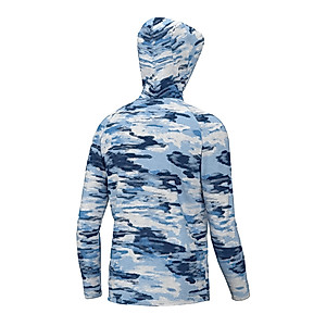 HUK Standard Waypoint Pattern Hoodie, Performance Fishing Shirt for Men, Edisto Camo-Crystal Blue, Medium