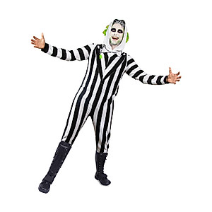 Prestigez BeetleJuice Mens Hooded Onesie Pajama Costume Union Suit, Size Medium