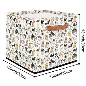 Fzsopd Storage Basket Cute Cartoon Dog Print Canvas Toy Storage Boxes Collapsible Storage Bin Storage Cube Box with Handles for Shelf Closet Bedroom Home Office