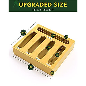 VenDotbi Bamboo Ziplock Bag Organizer for Drawer, Storage Bag Organizer, Plastic Bag Organizer 5 Slot Baggie Organizer for Kitchen Compatible with Gallon, Quart, Sandwich & Snack Variety Bags-Natural