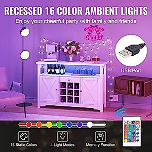 VEVOR 47 Inch Industrial Bar Cabinet, Wine Table for Liquor & Glasses, Sideboard Buffet Cabinet with Wine Rack, Freestanding Farmhouse Wood Coffee Bar Cabinet for Living Room, Home Bar, Kitchen White