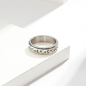 OIDIMS Stainless Steel Spinner Rings Moon and Star Fidget Stress Relieving Anxiety Rotate Freely Engagement Wedding Promise Band Luminous Glow in The Dark Jewelry Gift for Women Men (12)