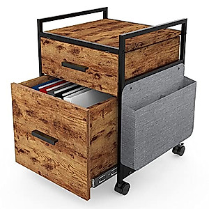 EUREKA ERGONOMIC File Cabinet 2 Drawers, Rolling File Cabinet with Bag for Home Office, Under Desk Rolling File Cabinet, Wood Filing Cabinet, Printer Stand with Storage, Rustic Brown