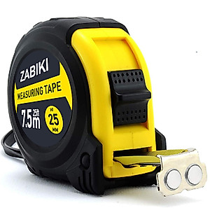 Zabiki Measuring Tape Measure, 25 Ft Easy to Read Decimal Retractable Dual Side Ruler with Metric and Inches, for Surveyors, Engineers and Electricians, with Magnetic Tip and Rubber Protective Casing