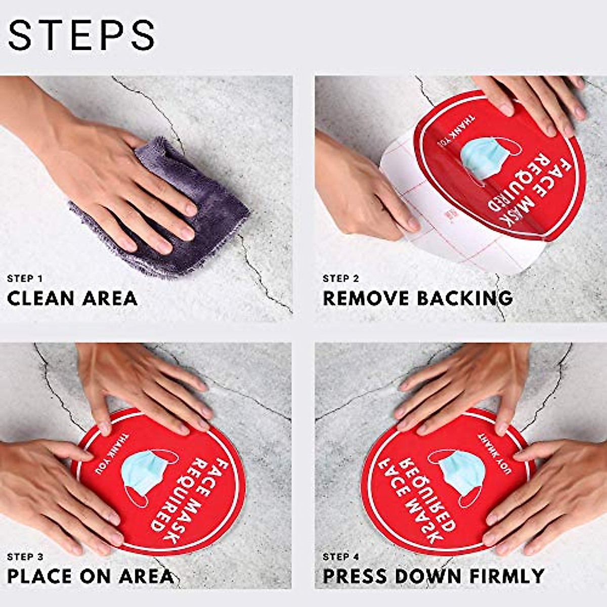 Face Mask Required Sign Sticker 2 Pack 8x8” Inch Peel & Stick Vinyl Decal Wall & Floor Sticker | Wear Face Mask Public Safety Signage for Customers, Business, Offices, Storefronts | No Mask No Entry