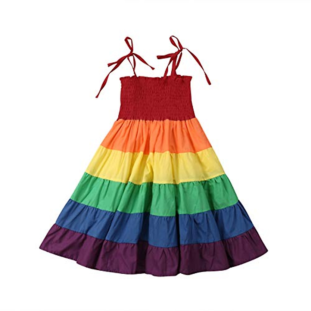 Toddler Kids Girls Summer Dress Rainbow Sleeveless Halter Beach Tutu Sundress One Piece (Rainbow Dress, 6-7 Years)