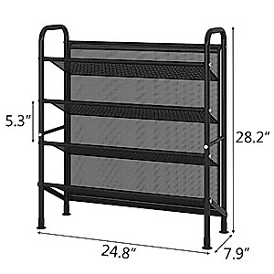 FKUO 4 Tier Shoe rack for closet Mesh fabric narrow Metal shoe racks, Space saving Small Shoe Storage Organizer Shelf for Entryway, Hallway, Dorm Room (Black, 4-Tier)